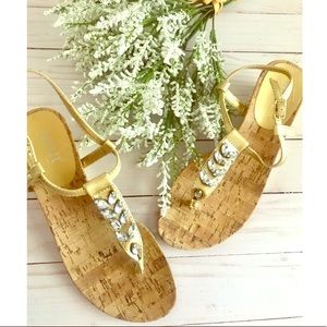 a.n.a | Shoes | Ana Corkscrew Gold Jeweled Wedge Sandals | Poshmark